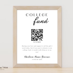 College Fund QR Code Canva, Venmo QR Code Grad, Graduation Gift Sign ...