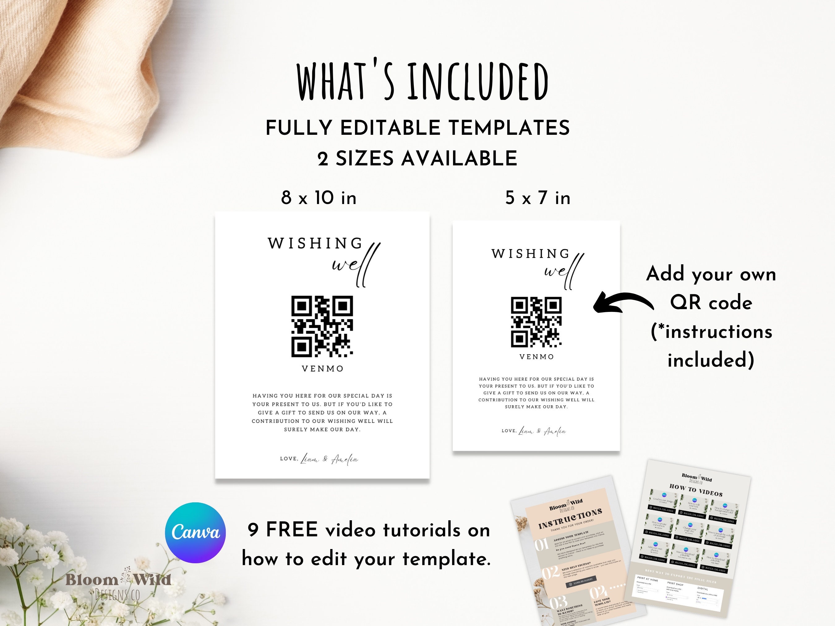 Minimalist Wishing Well Card Template Wedding Wishing Well Qr - Etsy