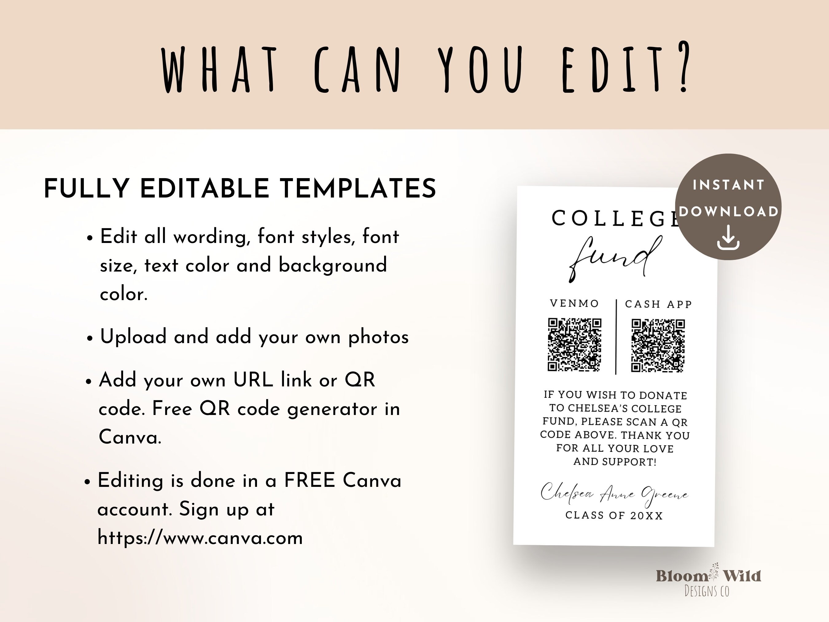 Insert Card Graduation, Graduation 2 QR Codes Insert, College Fund ...