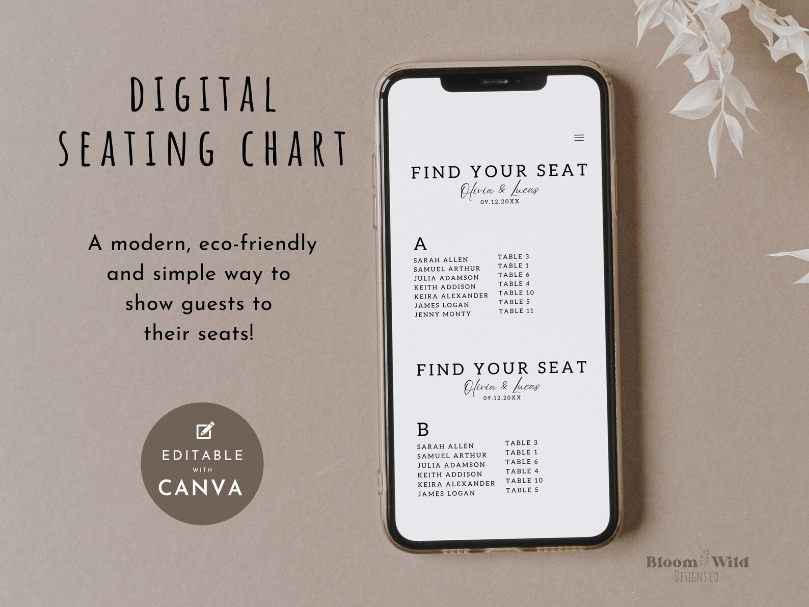 Digital Seating Chart With Qr Code Template, Qr Code for Wedding ...