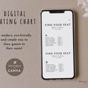 Digital Seating Chart With Qr Code Template, Qr Code for Wedding ...
