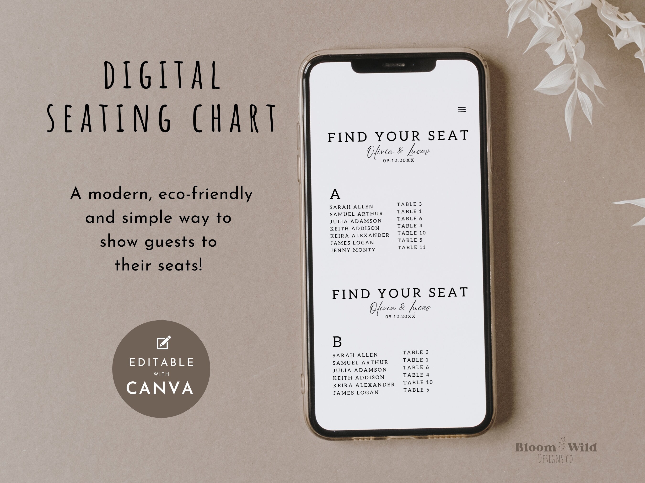 Digital Seating Chart With Qr Code Template, Qr Code for Wedding ...
