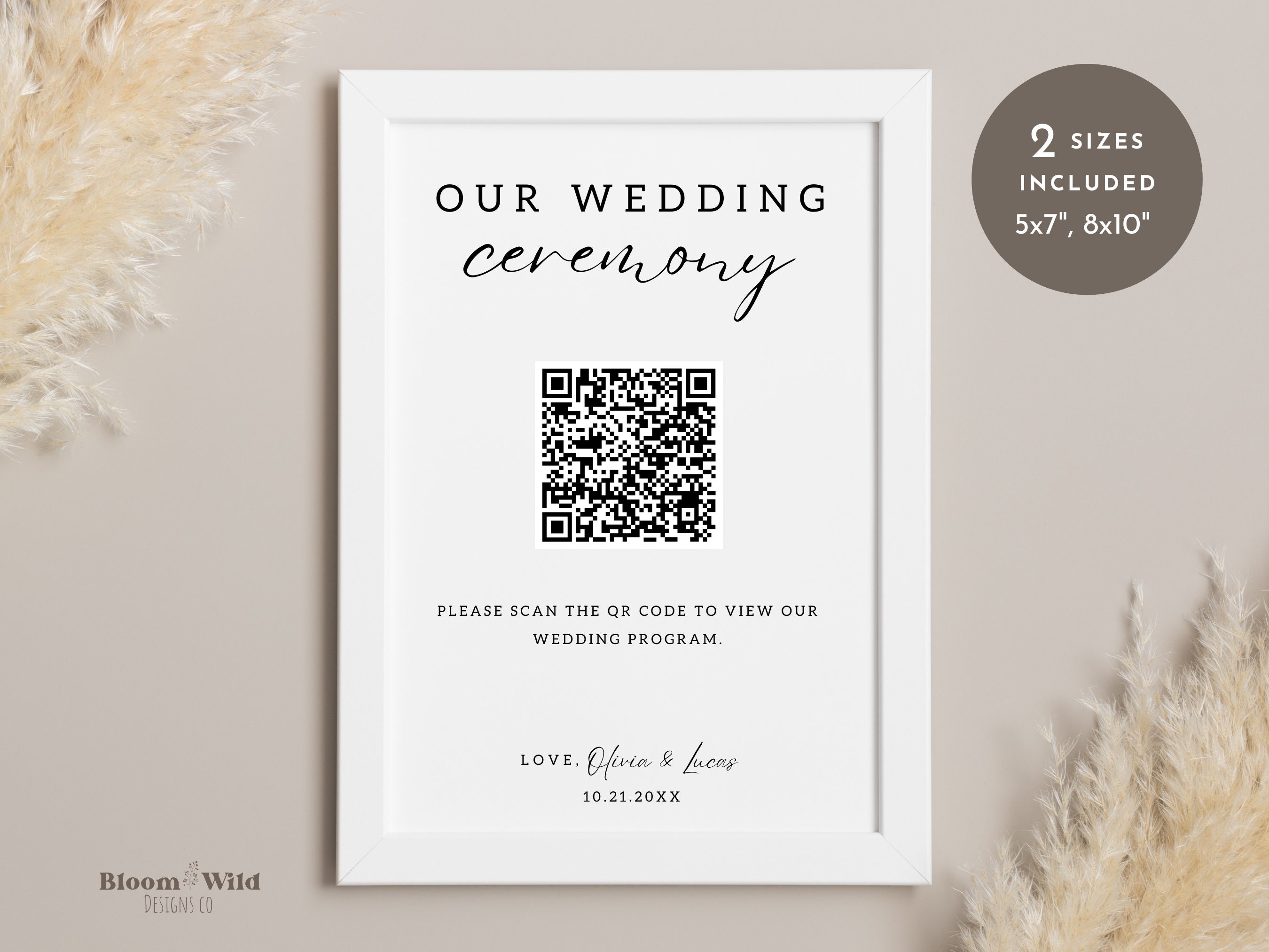 Qr Code Wedding Program Sign Canva, Wedding Ceremony Template QR Code ...