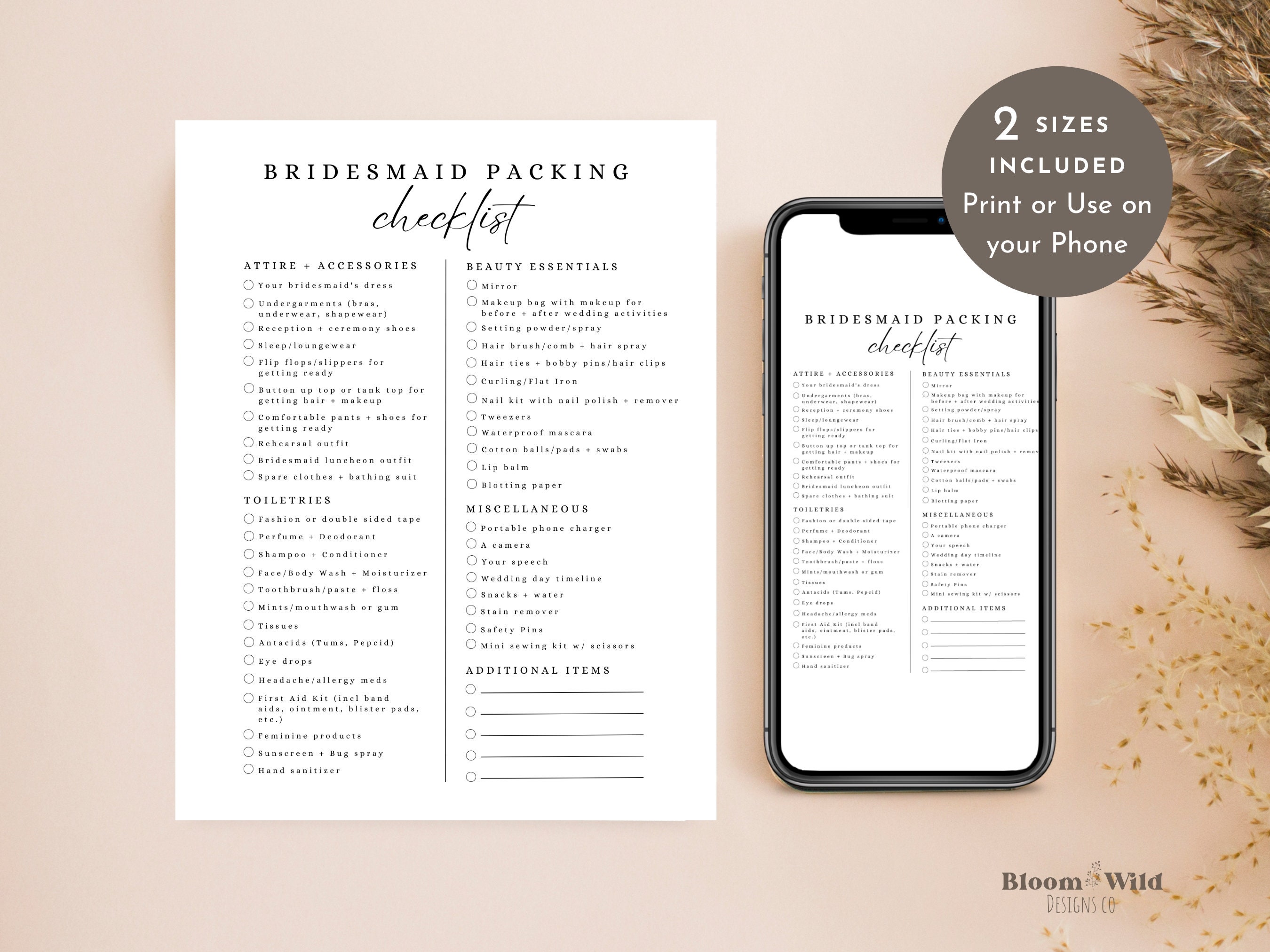 Bridesmaid Wedding Packing Checklist, Maid of Honor Packing List ...