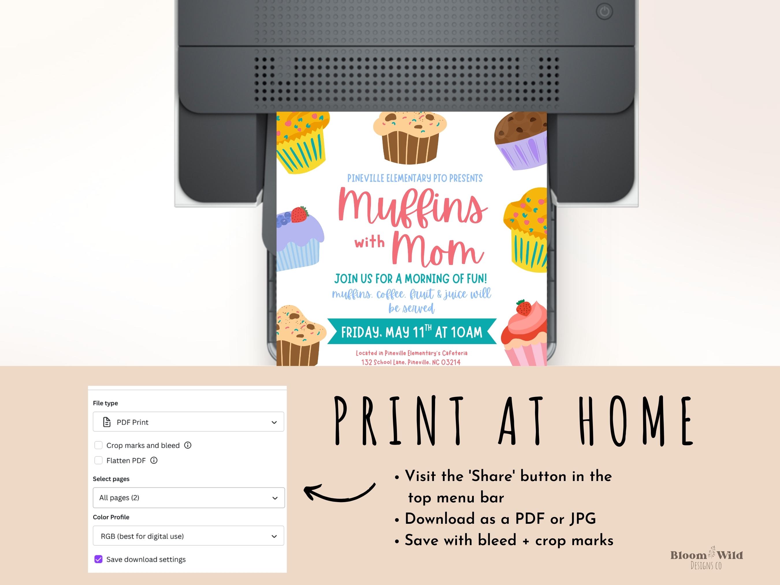 Muffins With Mom Flyer, Muffins With Mom Invitation, Breakfast With Mom ...