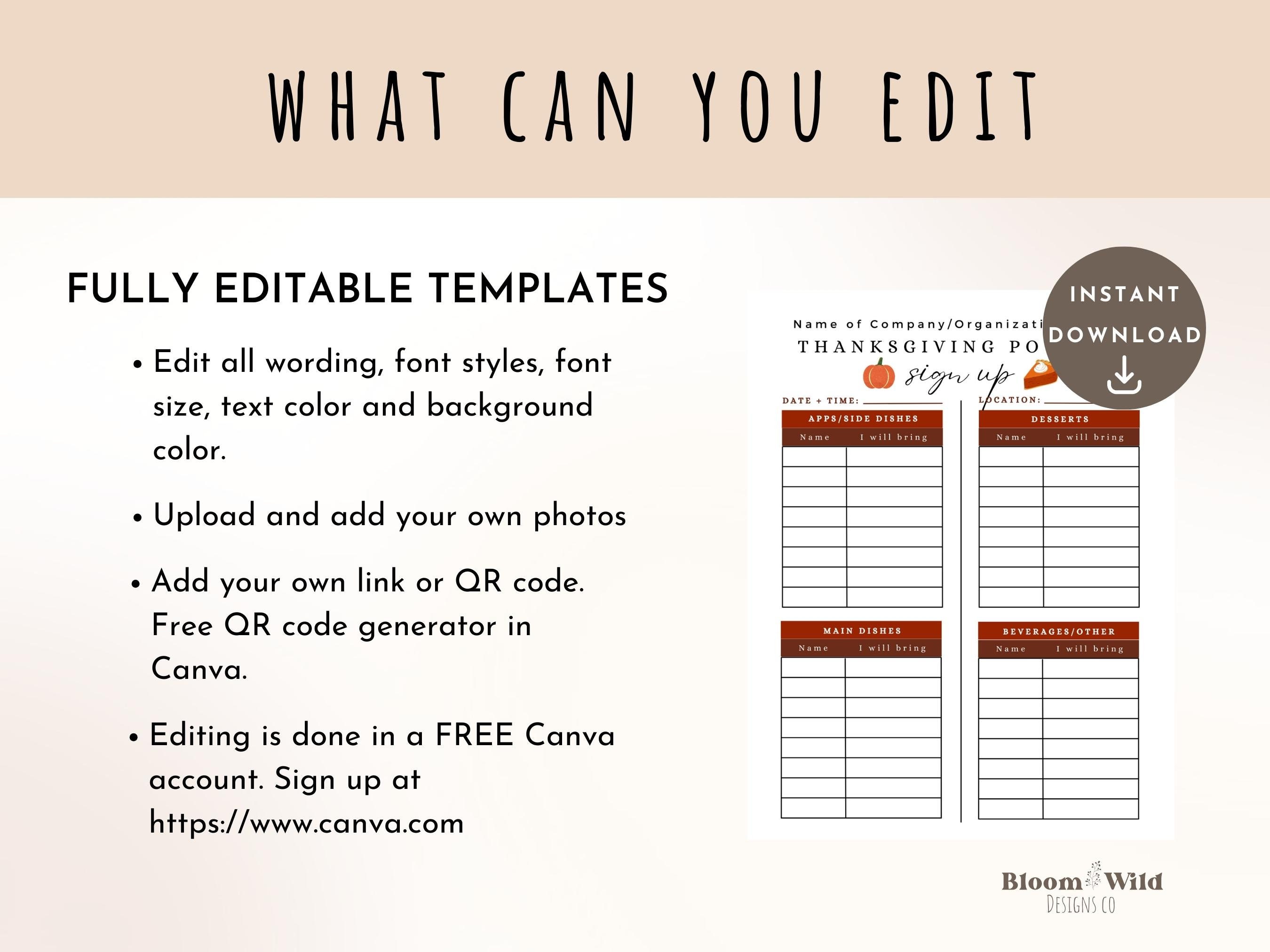 Sign up Potluck Template, Canva Thanksgiving Potluck Sign up Form ...