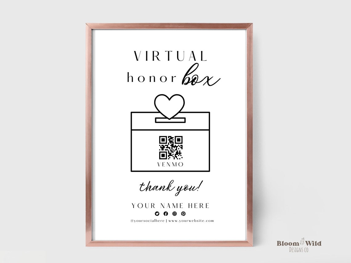 Virtual Honor Box, Charity Donation Venmo QR Code Sign, Printable ...