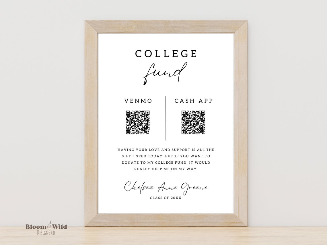 Graduation QR Code Sign, College Fund QR Code Canva, Venmo QR Code ...