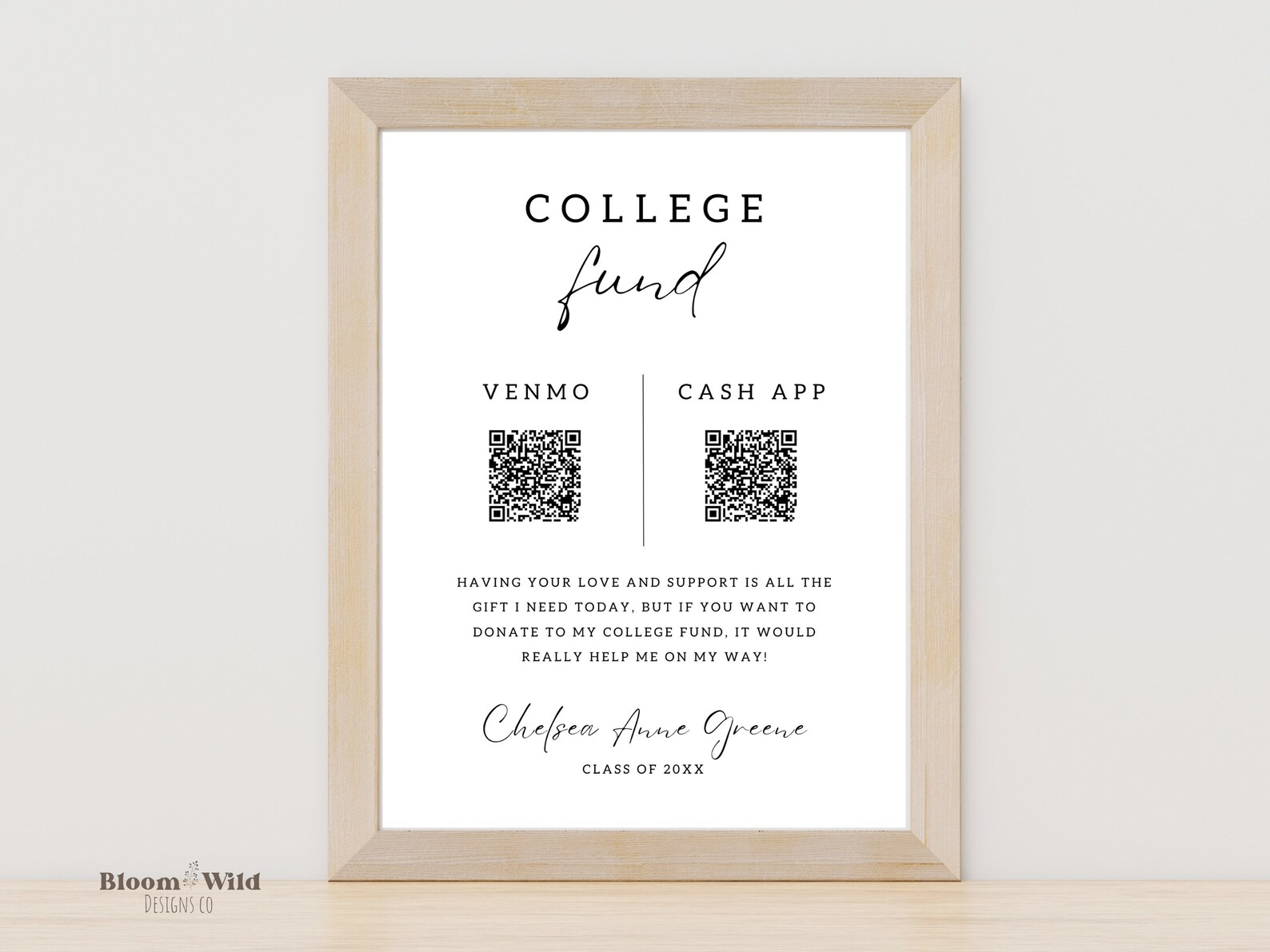 Graduation QR Code Sign, College Fund QR Code Canva, Venmo QR Code ...