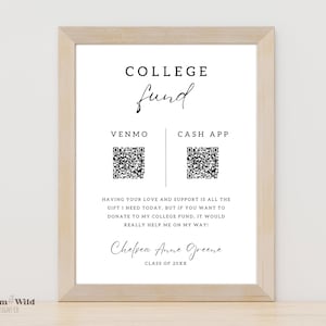 Graduation QR Code Sign, College Fund QR Code Canva, Venmo QR Code ...