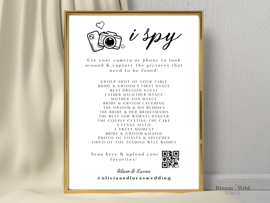 I Spy Wedding With QR Code Template, I Spy Wedding Game Hashtag ...