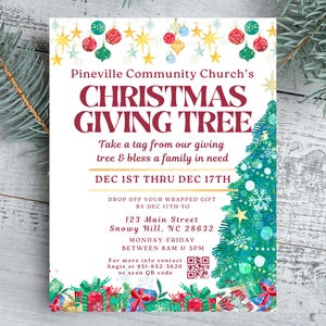 Christmas Giving Tree Template, Angel Tree Fundraiser Event W/ QR Code ...