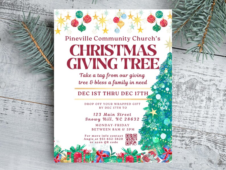Christmas Giving Tree Template, Angel Tree Fundraiser Event W/ QR Code ...