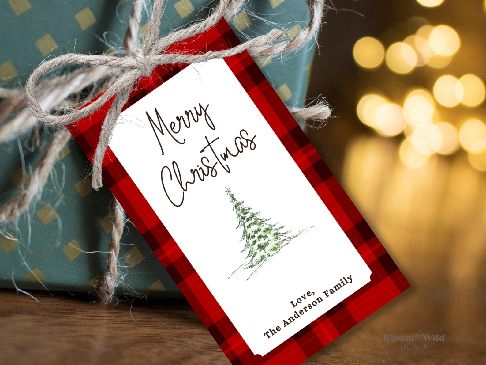 Flannel Christmas Tag for Presents, Canva Template Christmas Gift Tag ...