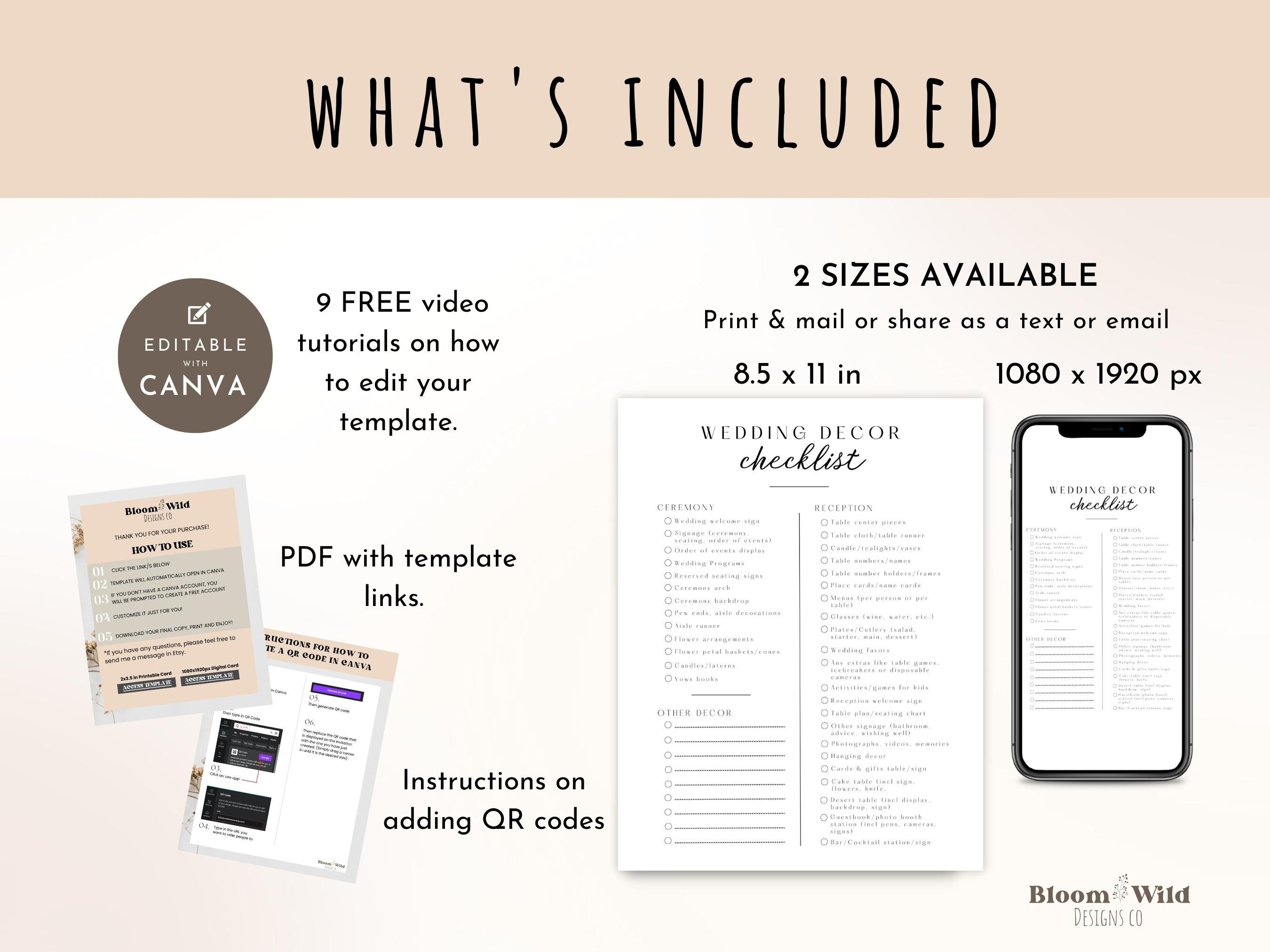 Wedding Decor Checklist Template, Printable Wedding Day Decor List ...
