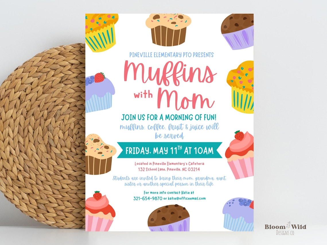 Muffins With Mom Flyer, Muffins With Mom Invitation, Breakfast With Mom ...