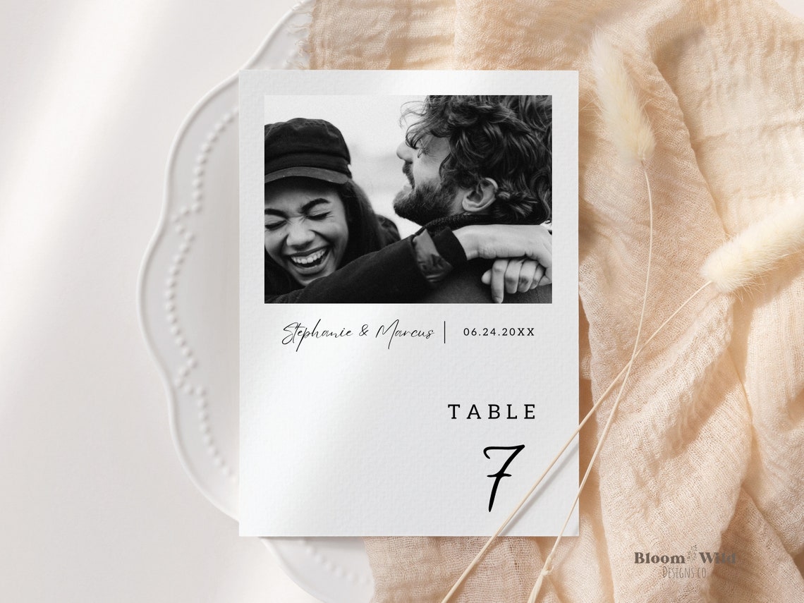 Wedding Table Number Template Canva, Table Numbers With Photos, Photo ...