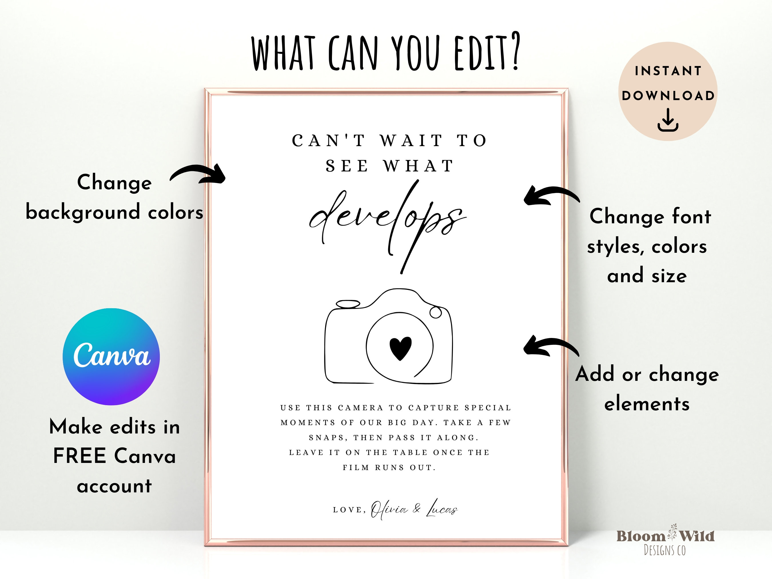 Wedding Disposable Camera Sign, Can't Wait to See What Develops ...