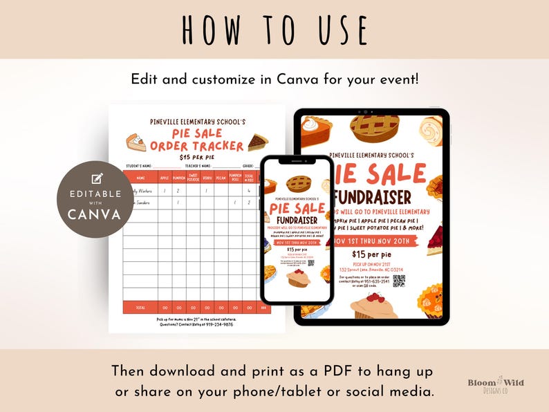 Pie Fundraiser and Order Form Template, Thanksgiving Pie Sale Flyer ...
