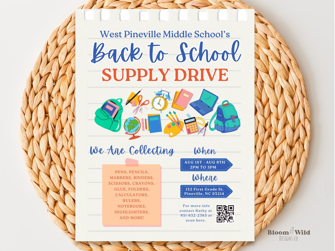 Back to School Drive Flyer Template, School Supply Drive Invite Poster ...