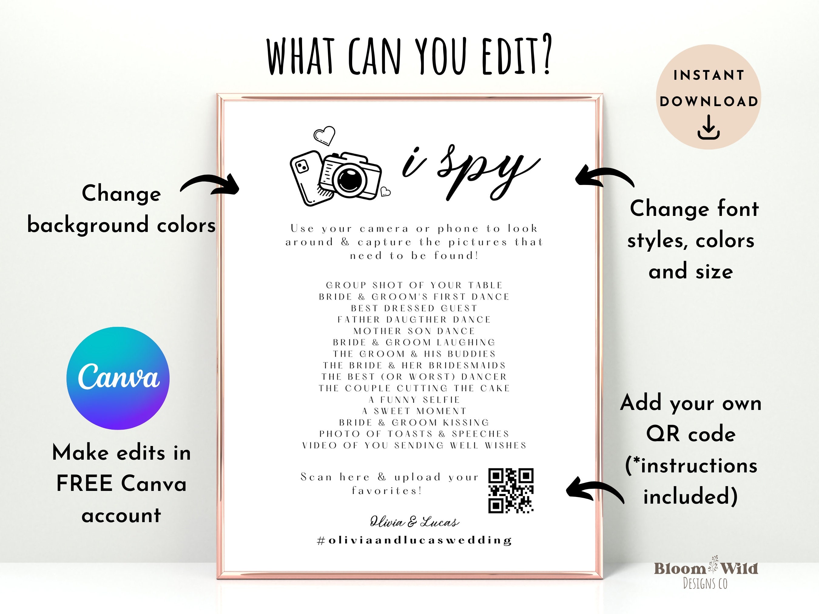 I Spy Wedding With QR Code Template, I Spy Wedding Game Hashtag ...