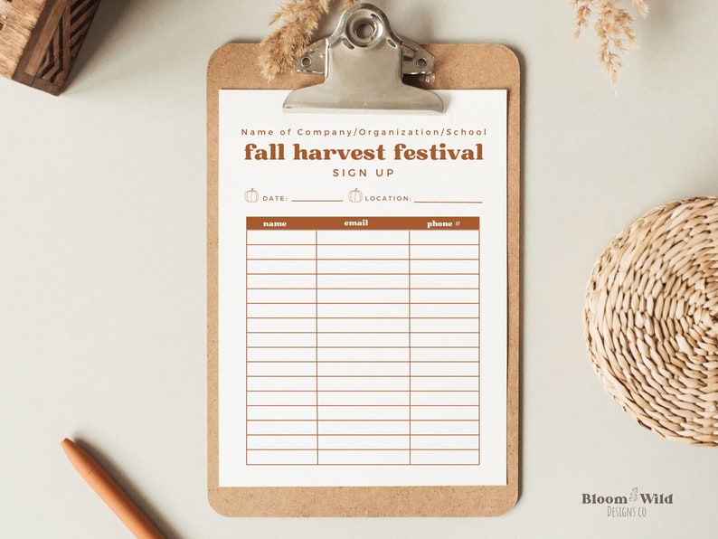 Fall Festival Sign up Sheet Template, Event Sign up Sheet Canva ...