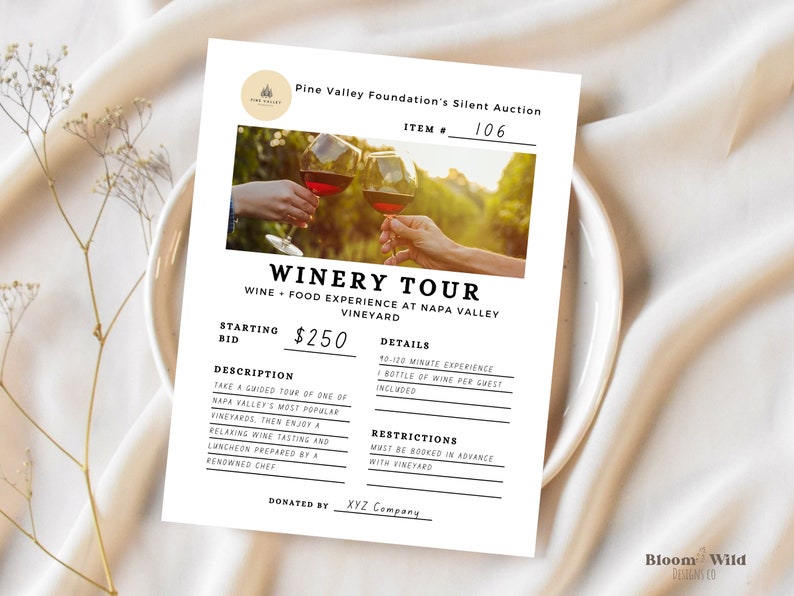 Silent Auction Item Description Sheet, Printable Silent Auction ...