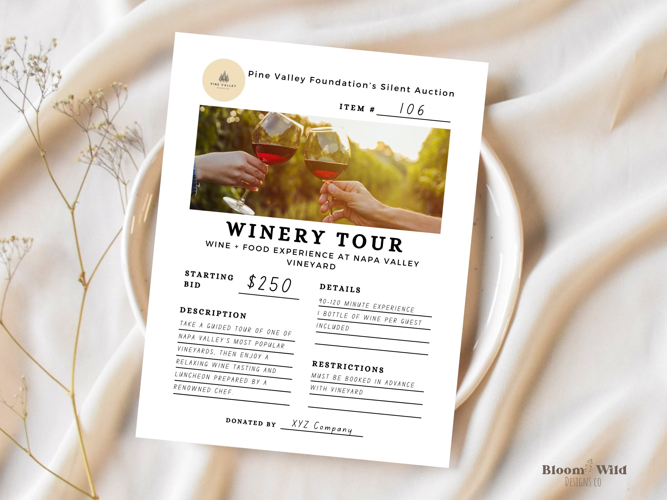 Silent Auction Item Description Sheet, Printable Silent Auction ...