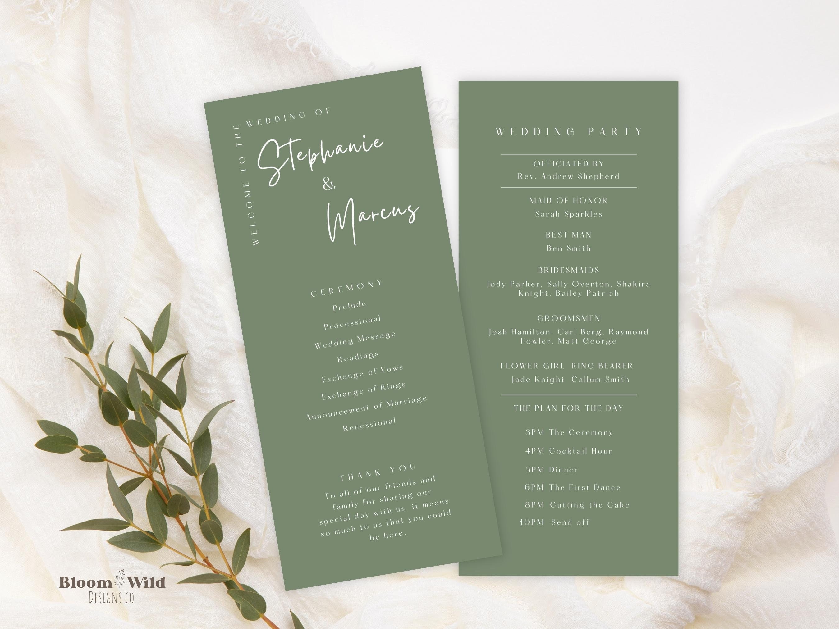 Sage Green Wedding Ceremony Program, Minimalist Program Wedding ...