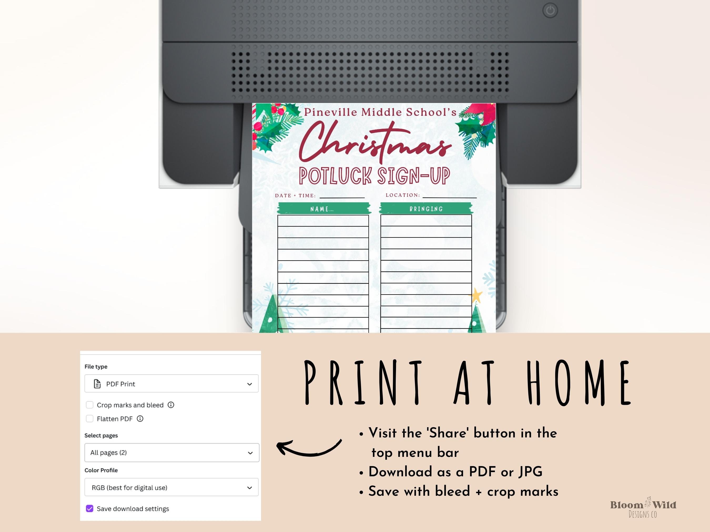 Editable Christmas Potluck Sign up Sheet, Potluck for Christmas Party ...