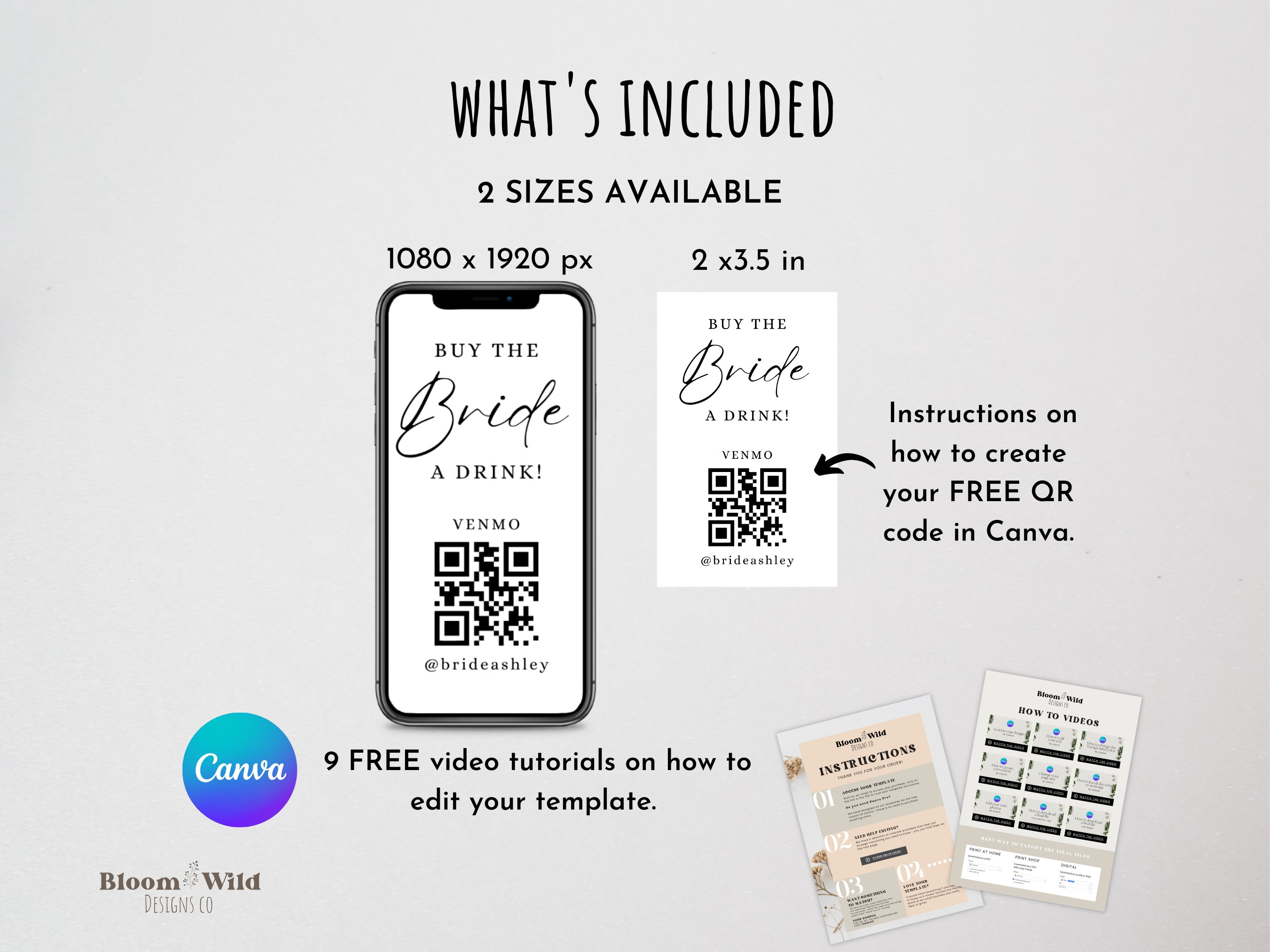 Minimalist Buy the Bride a Drink Template, Venmo Bachelorette Canva, QR ...