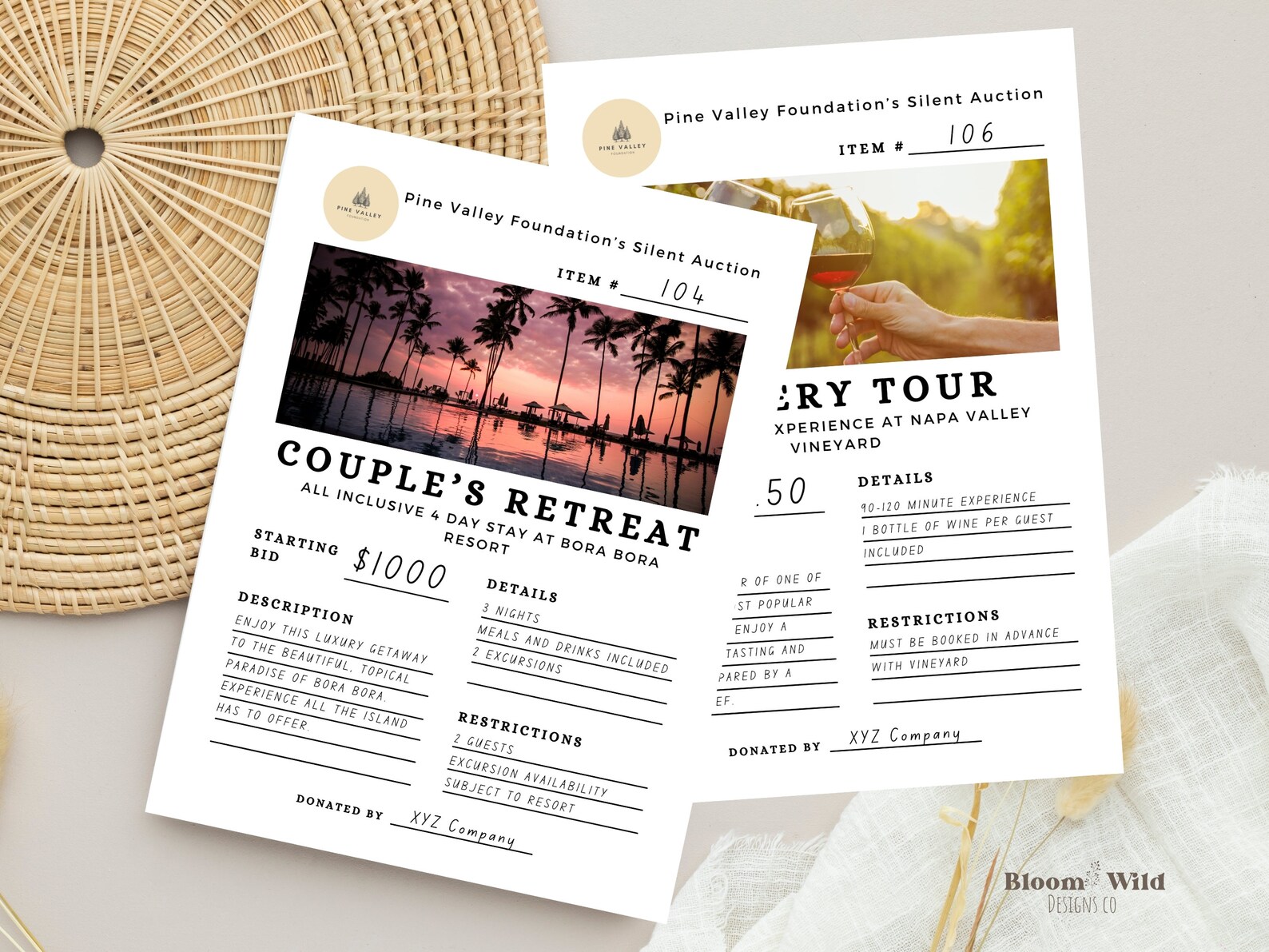 Silent Auction Item Description Sheet, Printable Silent Auction ...