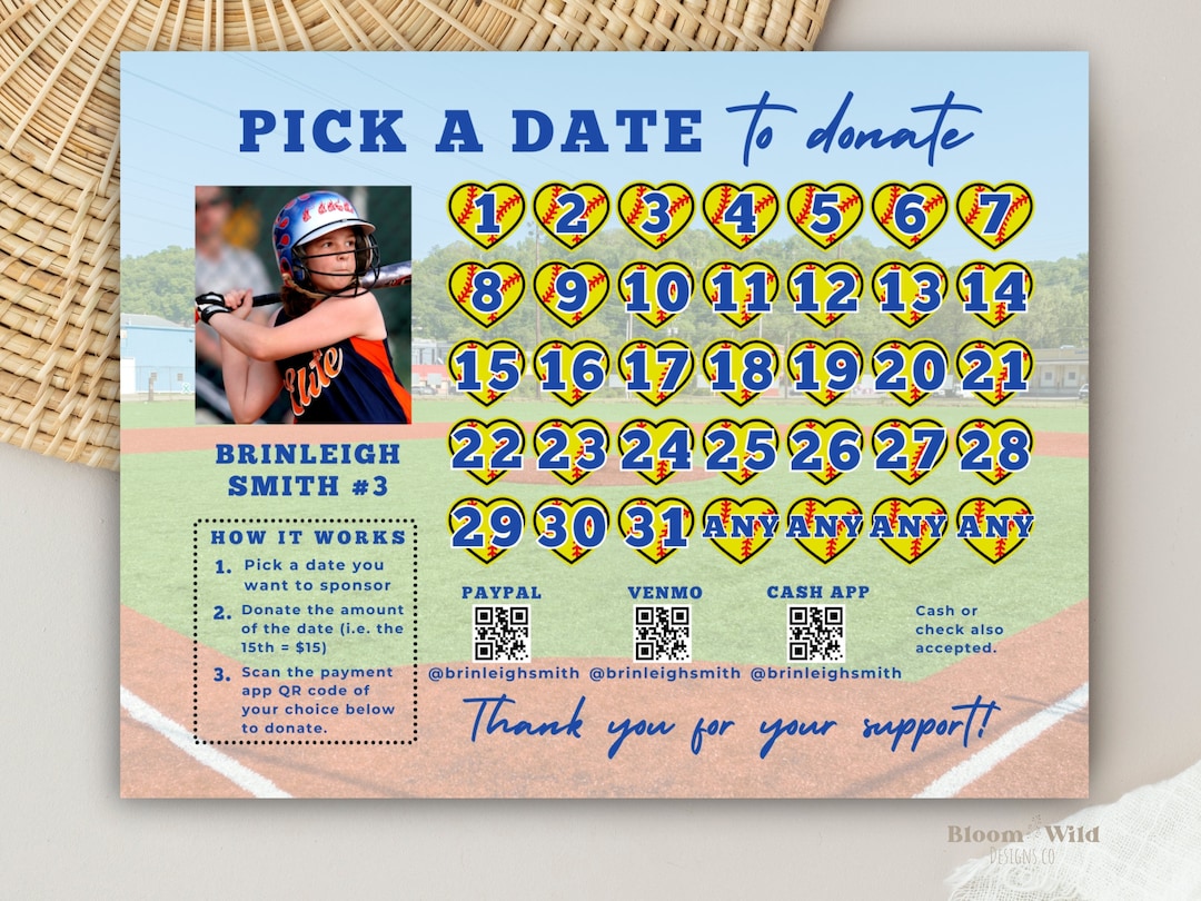 Editable Softball Calendar Fundraiser, Black Out My Board Softball ...