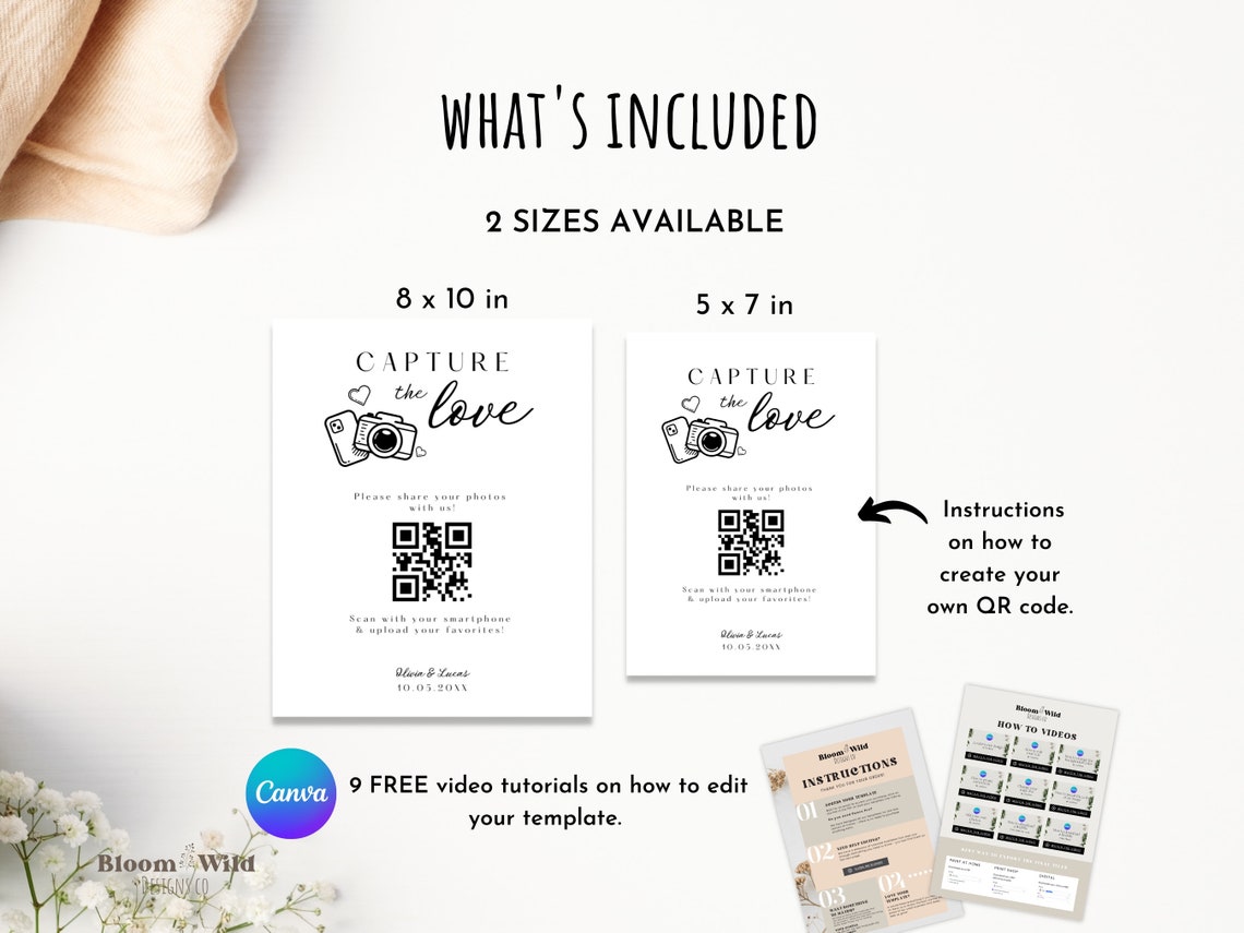Modern Capture the Love Template, QR Code to Share Wedding Photos ...