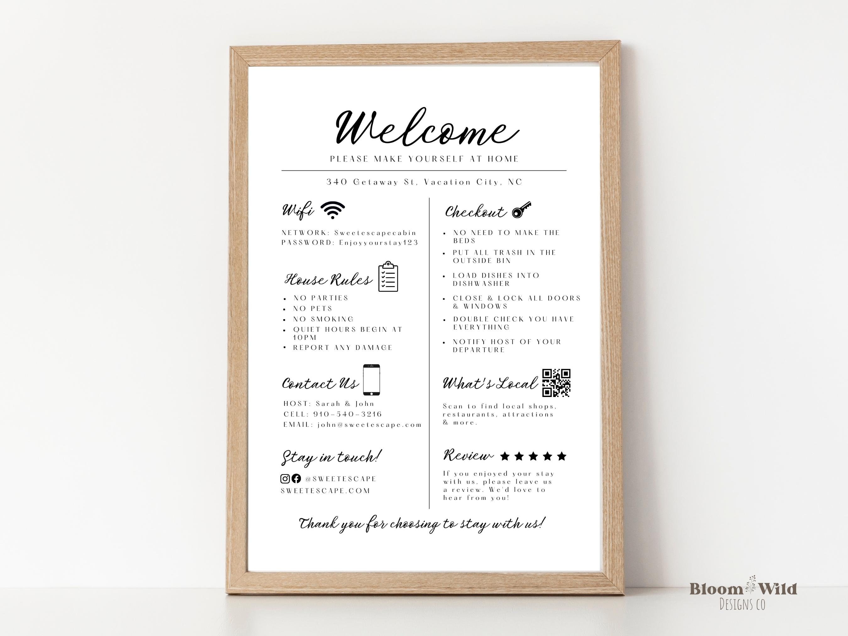 Welcome Sign Vacation Rental Printable, Welcome Card for Airbnb Hosts ...