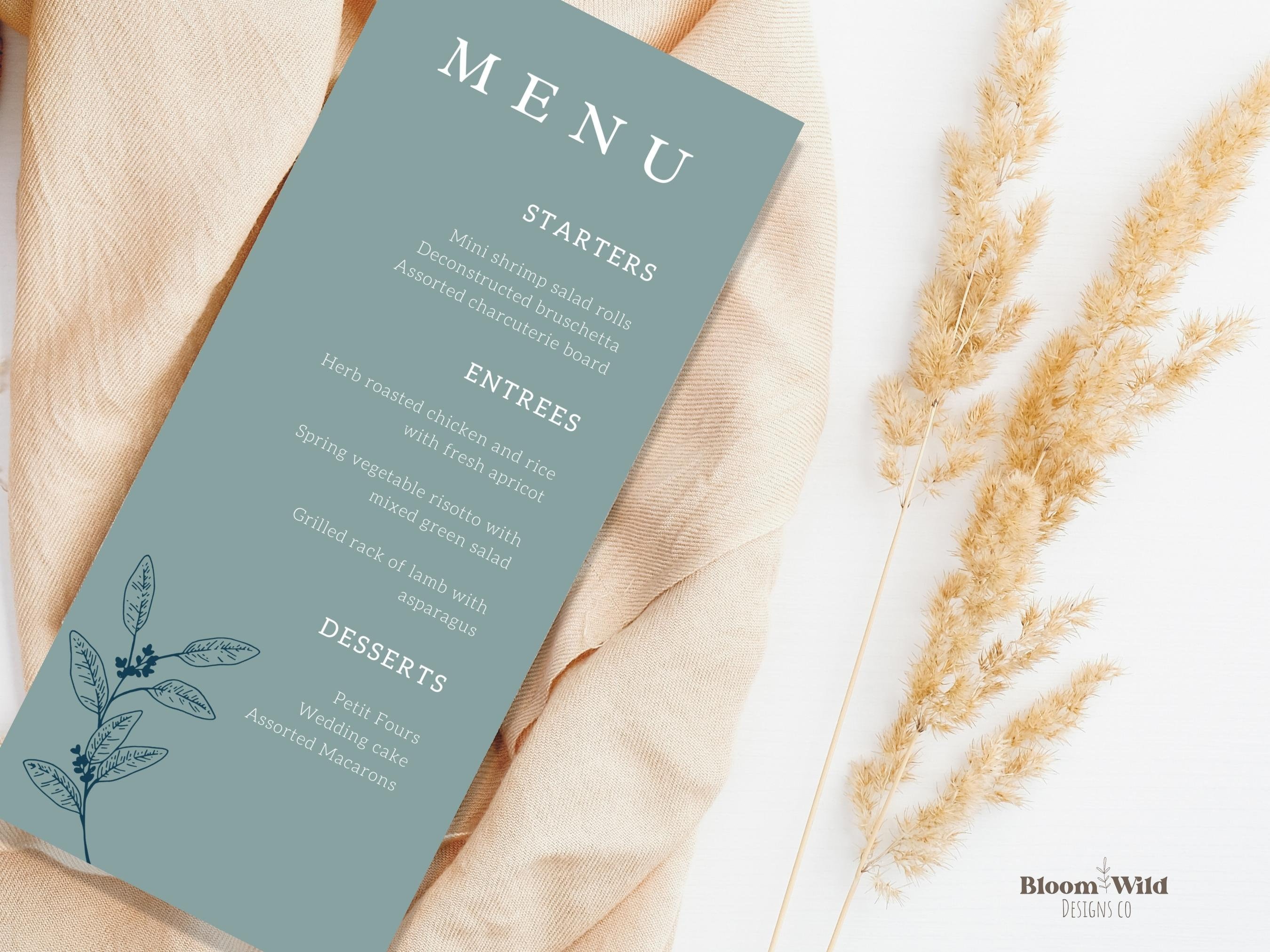 Blue Wedding Menu, Menu Template, Menu Card, Menu Cards, Rustic Wedding ...