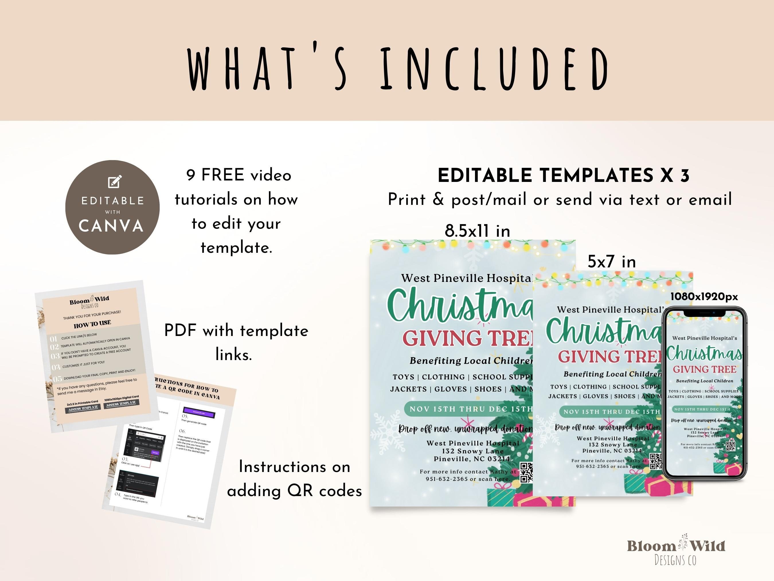 Christmas Giving Tree Flyer Template, Editable Winter Event W/ QR Code ...