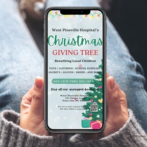 Christmas Giving Tree Flyer Template, Editable Winter Event W/ QR Code ...