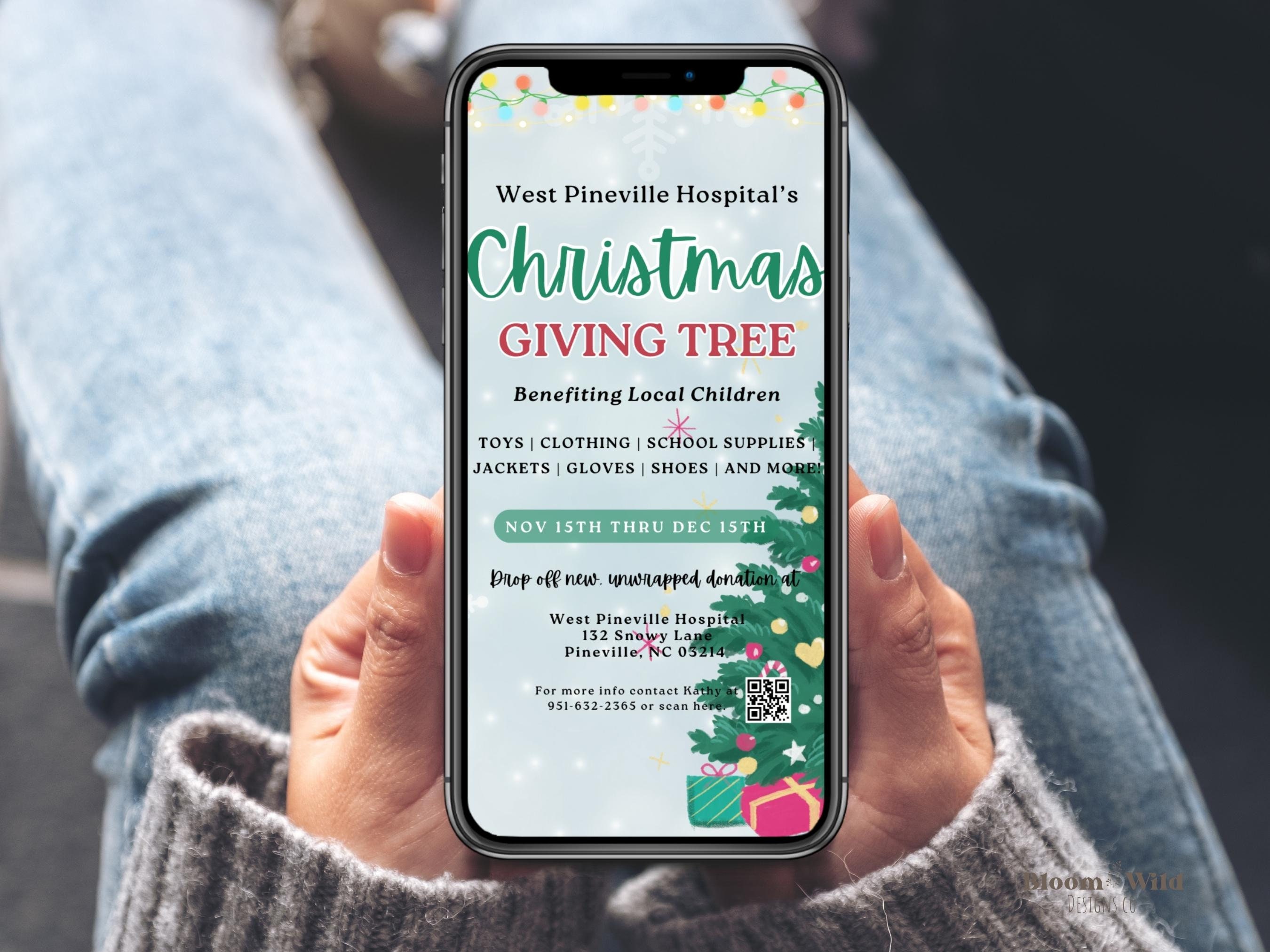 Christmas Giving Tree Flyer Template, Editable Winter Event W/ QR Code ...