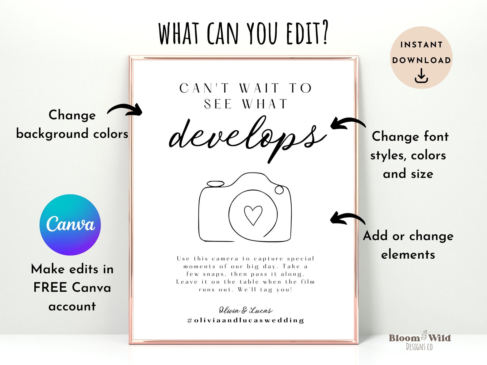 Modern Disposable Camera Sign Wedding I Spy Wedding Game - Etsy