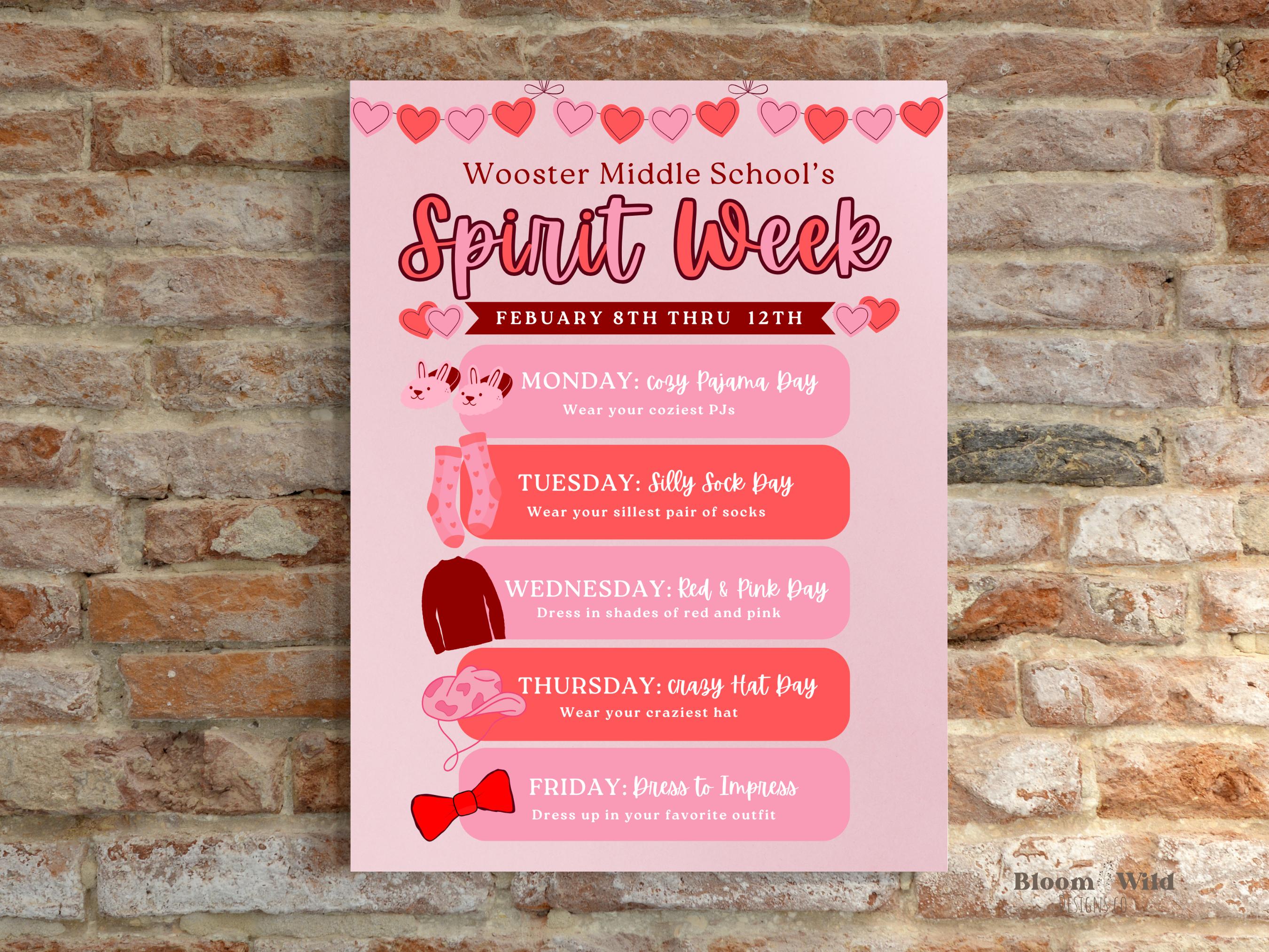 Valentine Spirit Week Canva Template, School Spirit Week Template ...