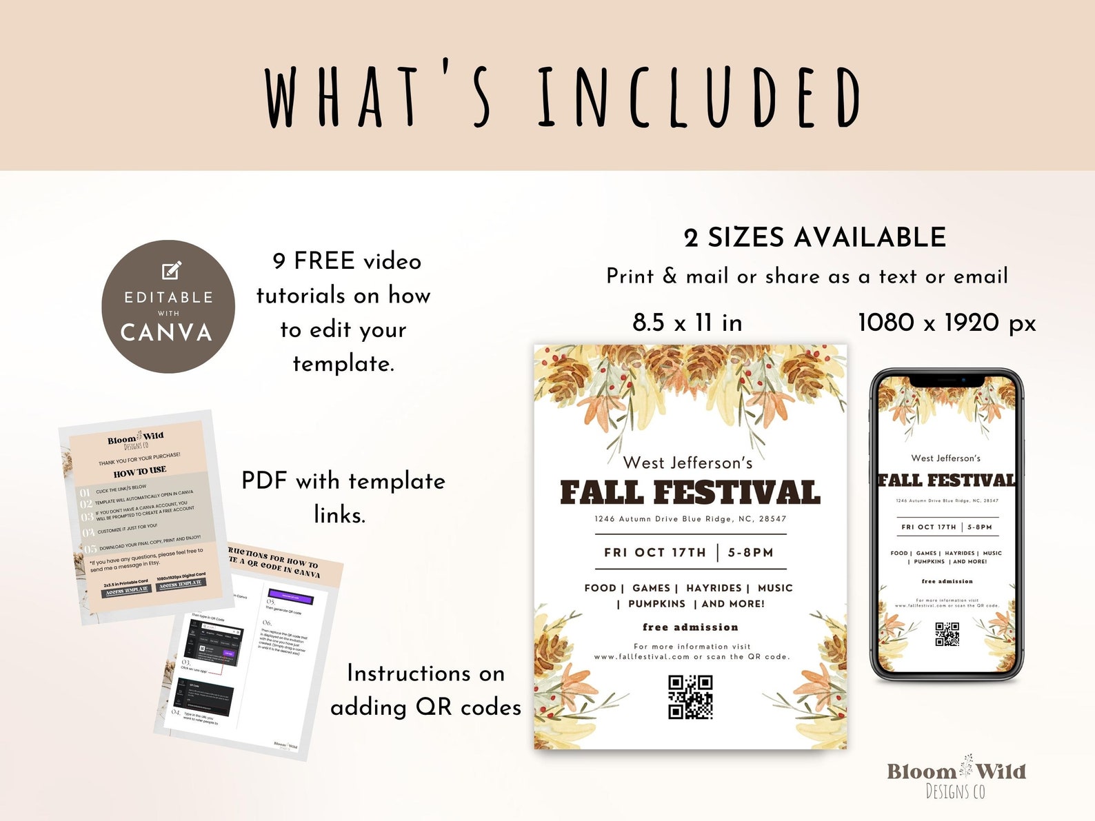 Fall Festival Flyer Canva, Editable Fall Festival Invitation, Harvest ...