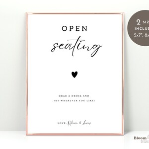 Open Seating Sign Canva Template, Open Seating Reception Sign ...