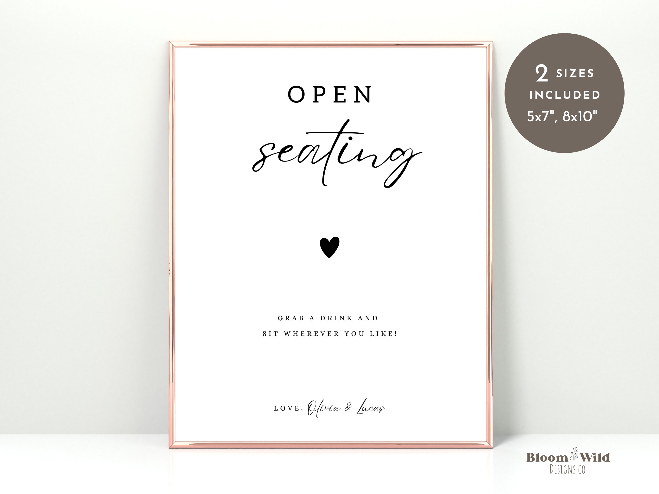 Open Seating Sign Canva Template, Open Seating Reception Sign ...