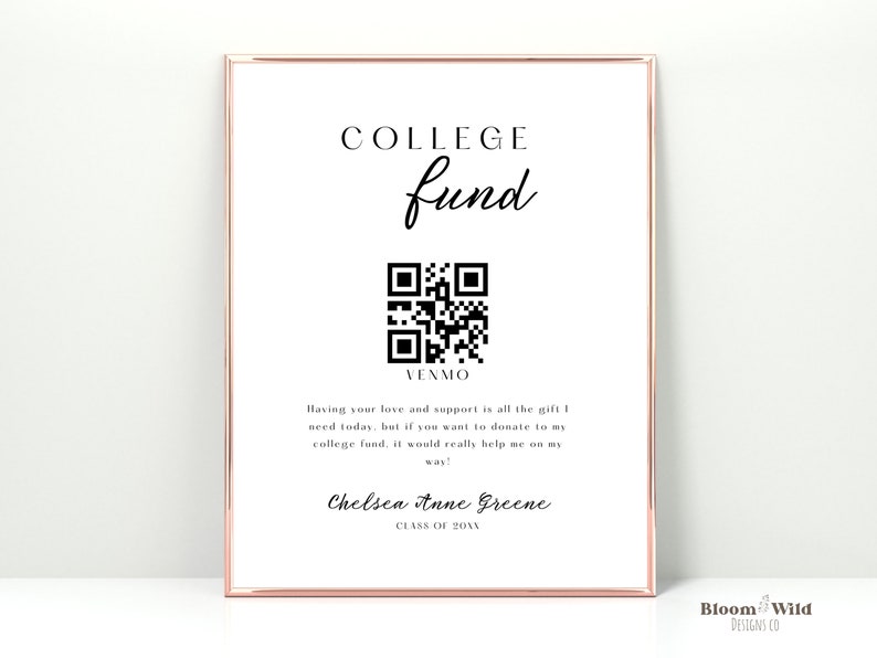 College Fund QR Code Canva, Venmo QR Code Grad, Graduation Gift Sign ...
