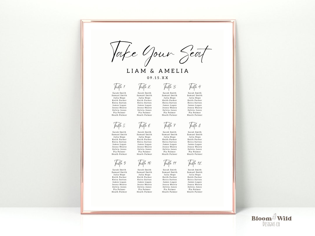 Canva Template Wedding Seating Chart, Modern Minimalist Wedding Seating ...