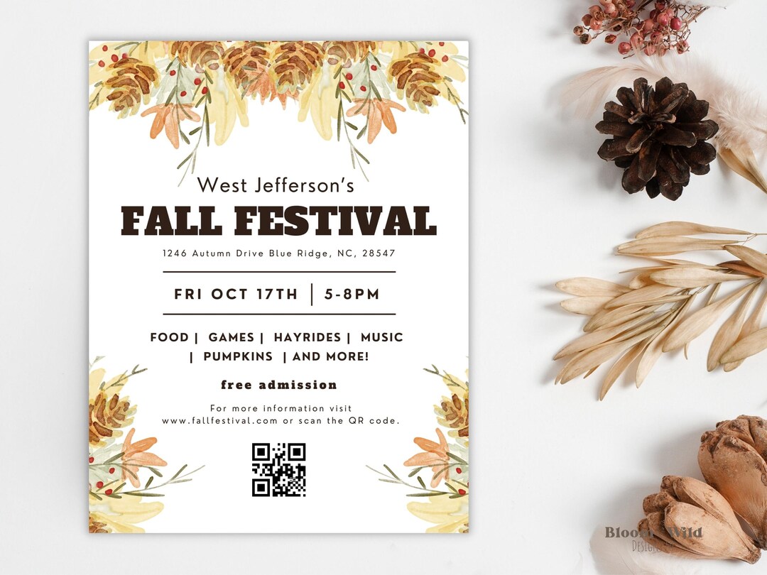 Fall Festival Flyer Canva, Editable Fall Festival Invitation, Harvest ...