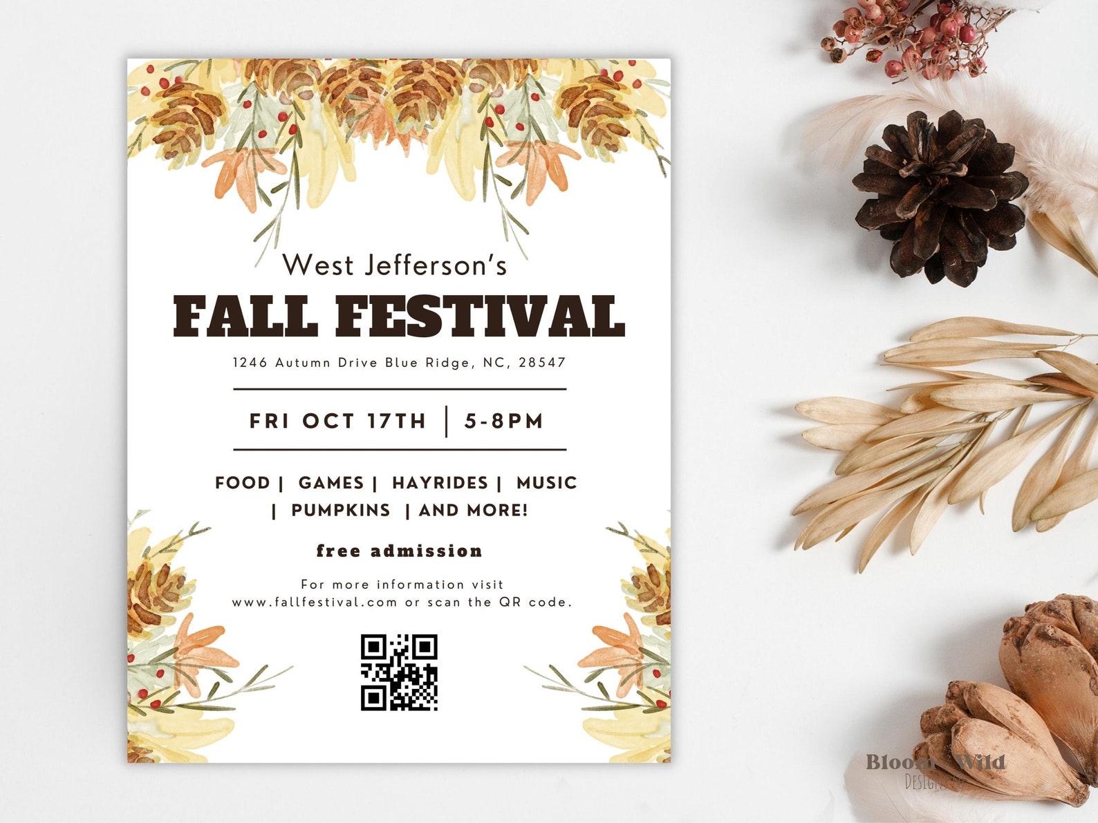 Fall Festival Flyer Canva, Editable Fall Festival Invitation, Harvest ...