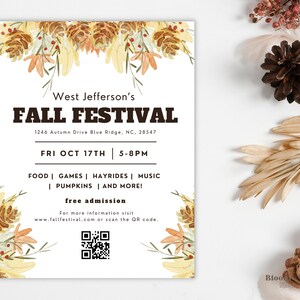 Fall Festival Flyer Canva, Editable Fall Festival Invitation, Harvest ...