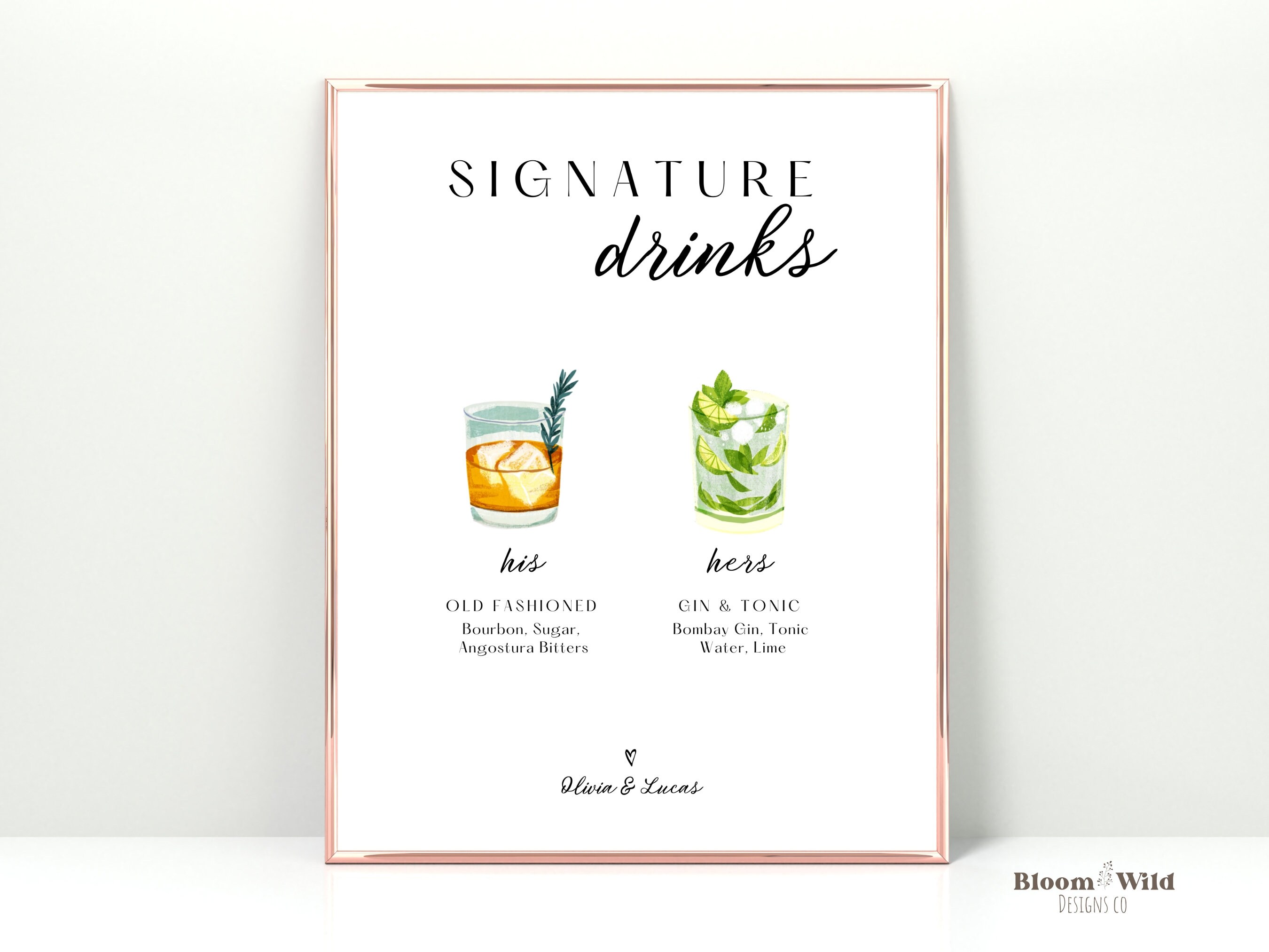 Modern Bar Menu Template, Signature Drinks Wedding Sign Canva ...